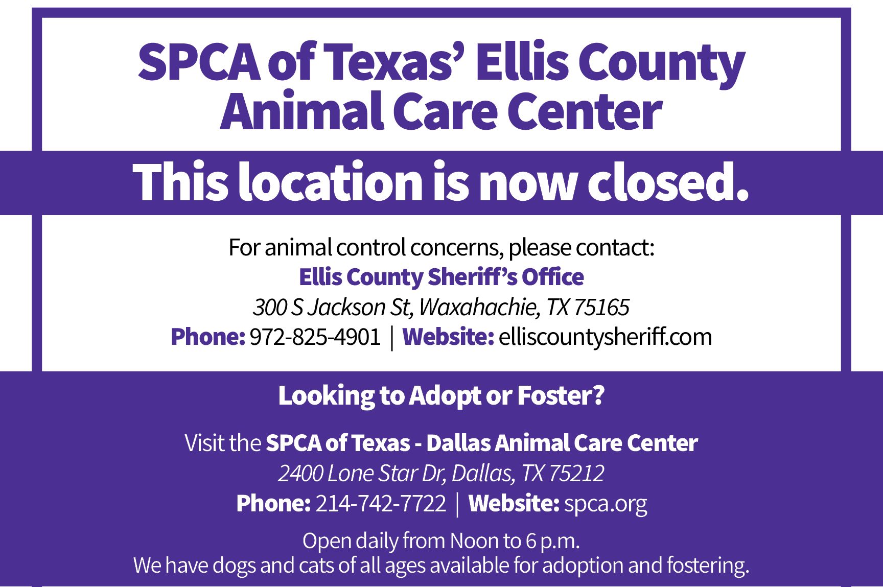 SPCA of Texas | SPCA of Texas Reaffirms Commitment to Ellis County ...